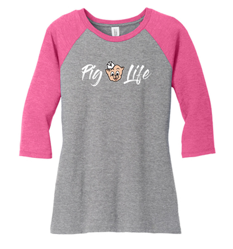 Ladies Pig Life 3/4-Sleeve Raglan T-Shirt - Piggly Wiggly Swag Store