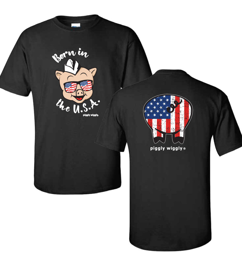 Pig Born in the U.S.A. Black T-Shirt - Piggly Wiggly Swag Store